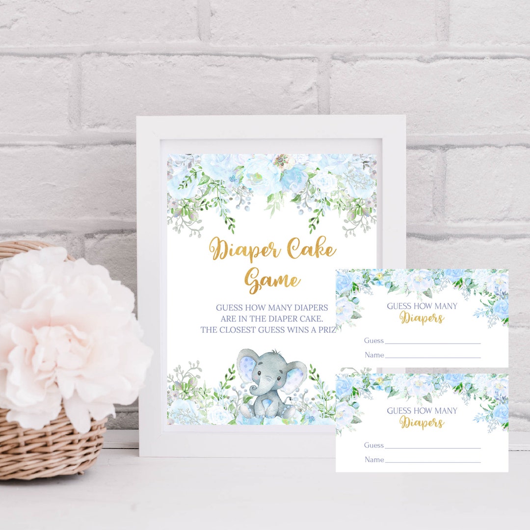 Diaper Cake Game, Blue Elephant Baby Shower, Guess How Many Diapers ...