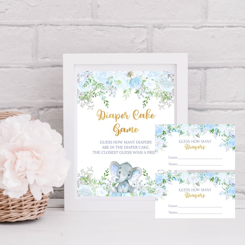 Diaper Cake Game Blue Elephant Baby Shower Guess How Many | Etsy