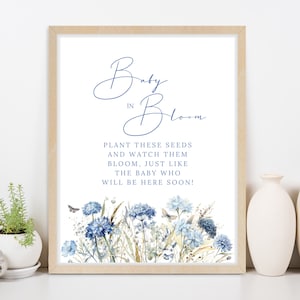 Baby in Bloom Seed Favor Sign, Blue Seed Favors Sign, Wildflower Seed ...