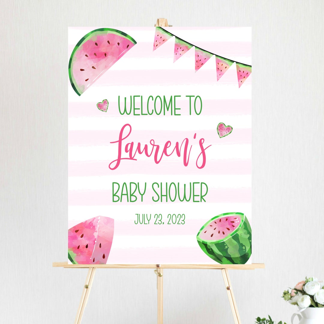 Watermelon Baby Shower Welcome Sign, Printable Pink Melon Girl Baby ...