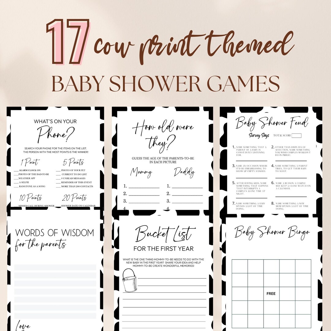 Cow Print Baby Shower Games Bundle (digital Download) - Etsy
