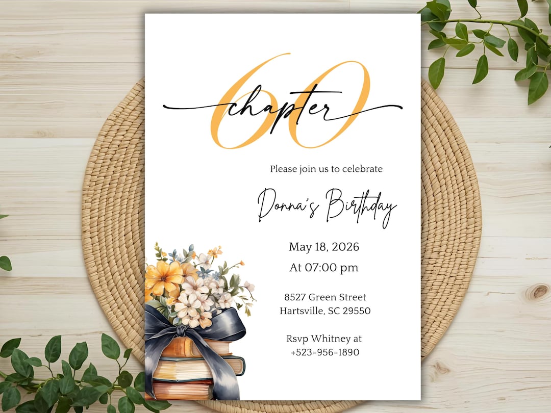 Storybook Birthday Invitation: Book Theme 60th Party, Editable Template ...