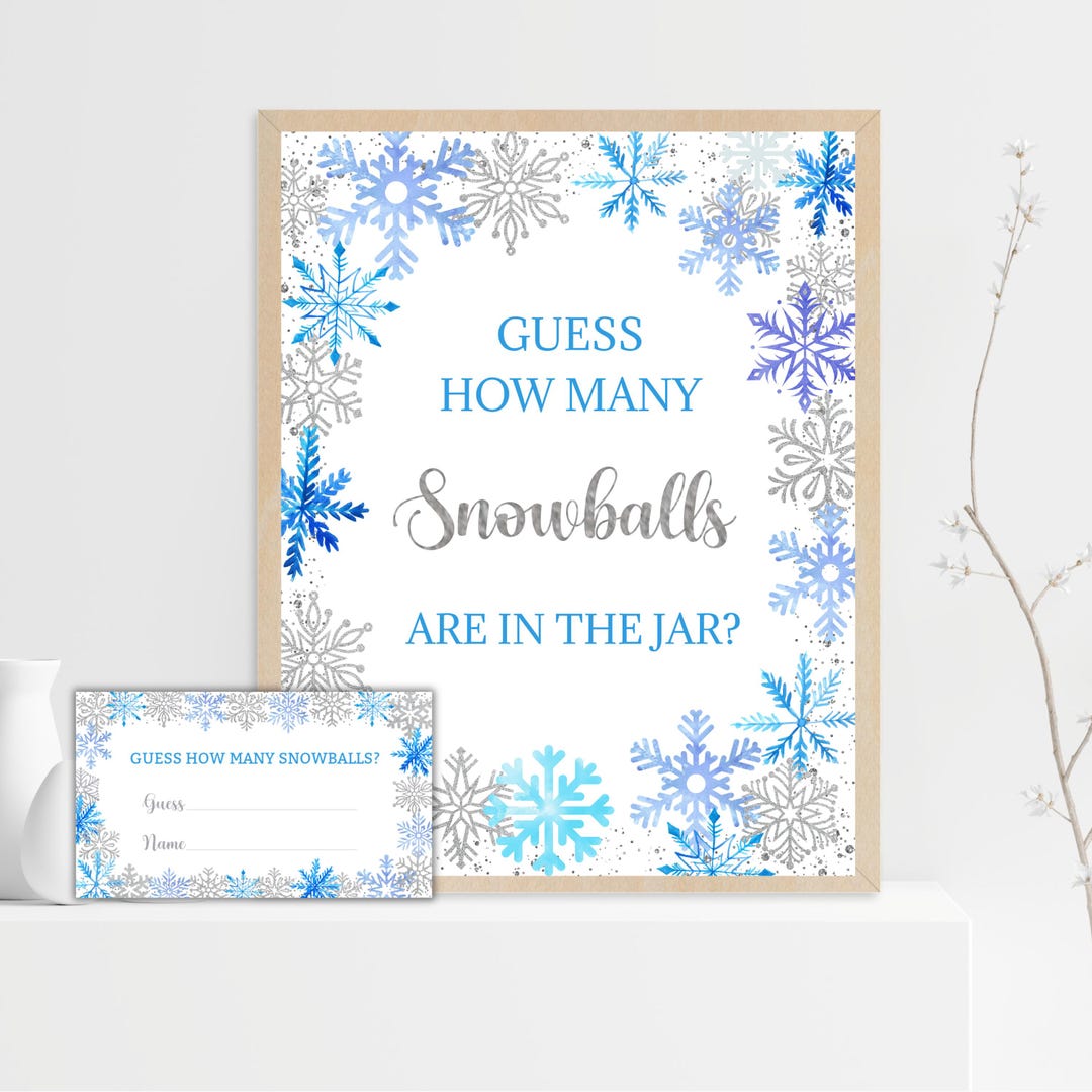 Guessing Game Snowballs Winter Blue Guess How Many Baby Shower Games ...
