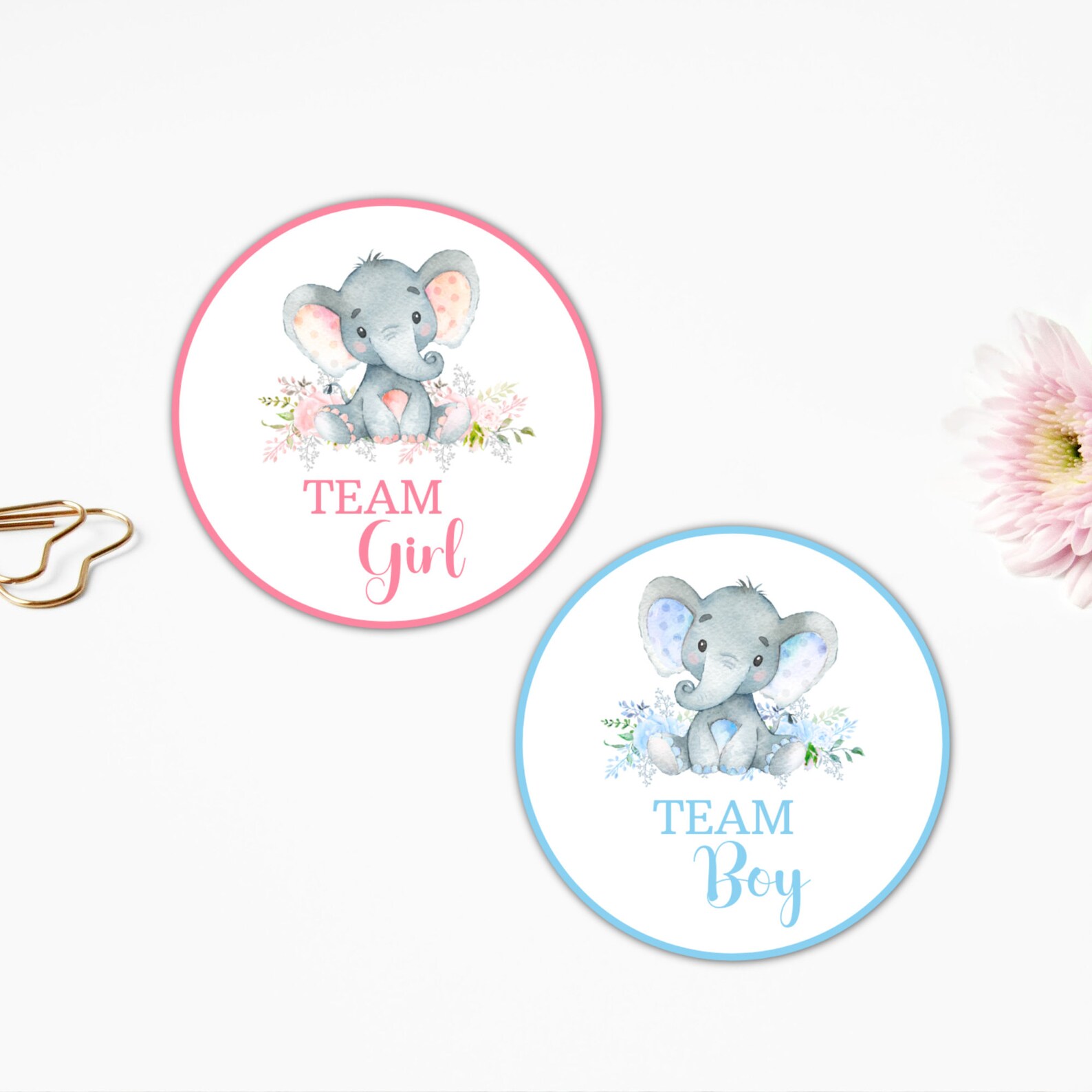 Printable Gender Reveal Elephant Tag She or He Team Boy - Etsy