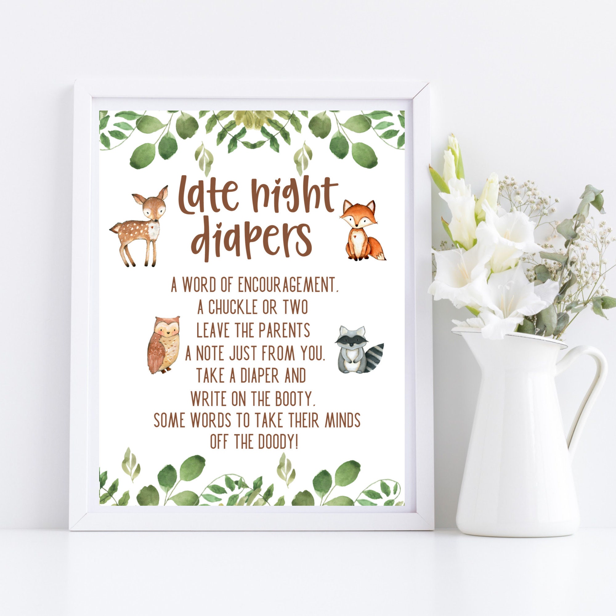 Banners & Signs write a message on diaper greenery woodland shower ...