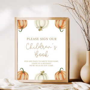 Please Sign Our Children’s Book Sign, Little Pumpkin Baby Shower ...