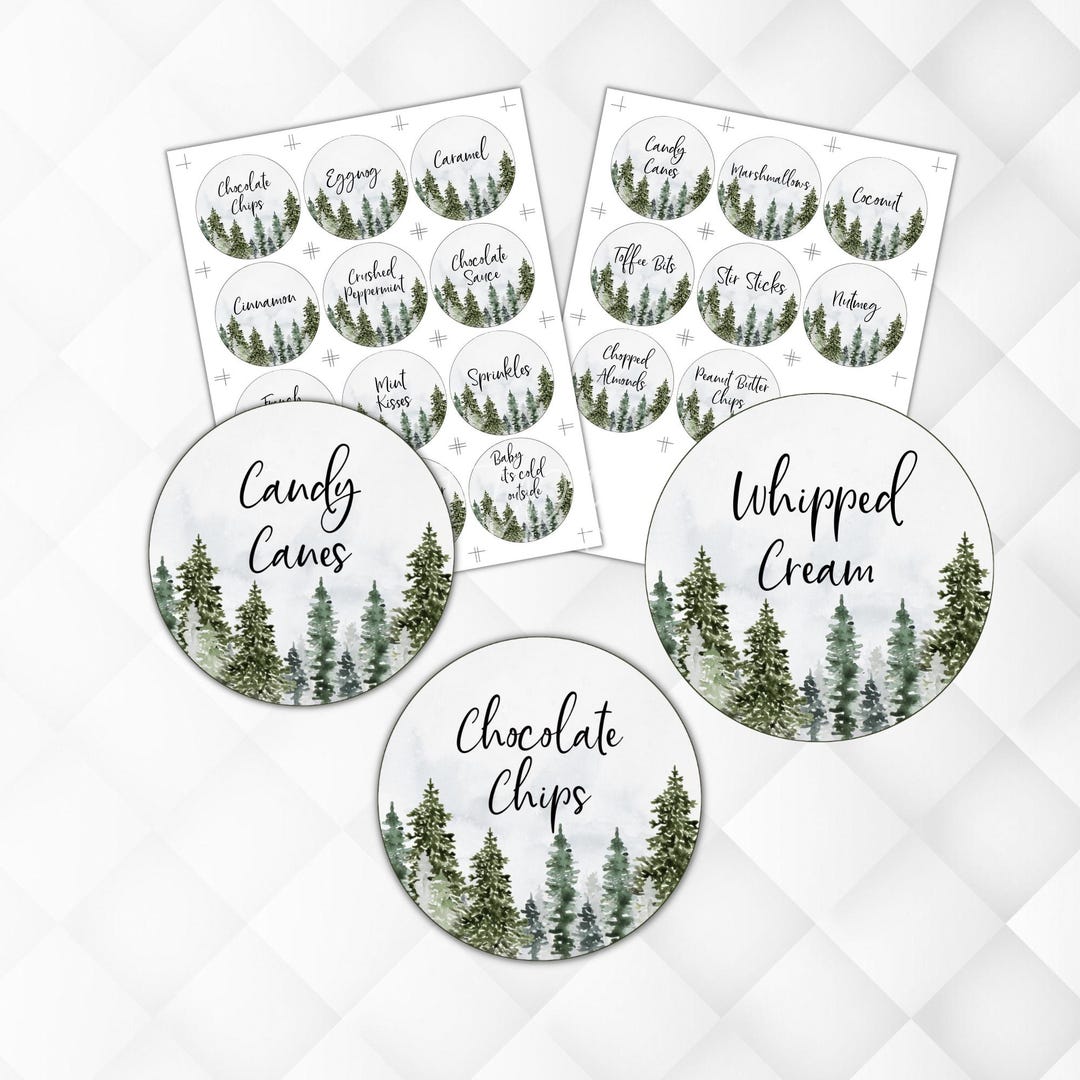 Hot Cocoa Bar Labels: Winter Pine Baby Shower Toppings (PDF) - Etsy