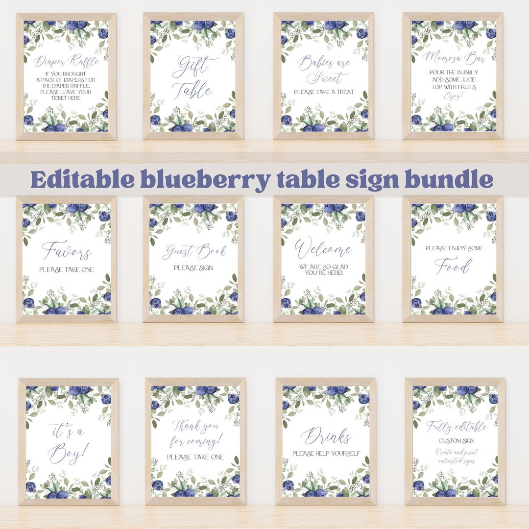 Blueberry Sign Bundle Printable, Berry Sweet Baby Party Signs, Berry ...