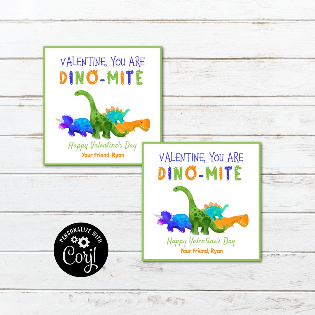 Dinosaur Valentine Tag, Dinosaur Valentines Labels Valentine's Day ...