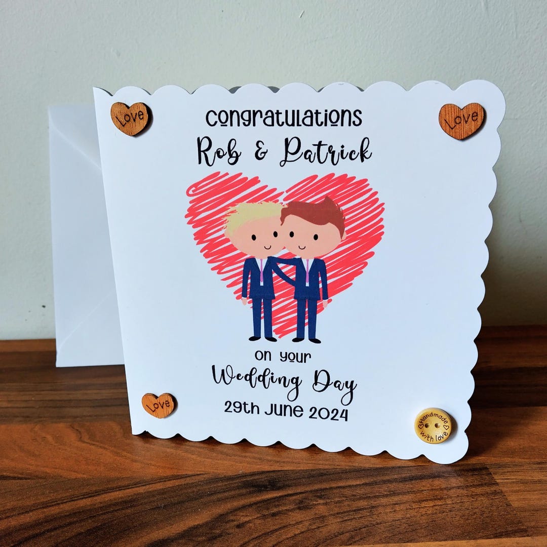 Male Gay Wedding Card – Mr & Mr Wedding Day Card – Two Grooms Same Sex ...