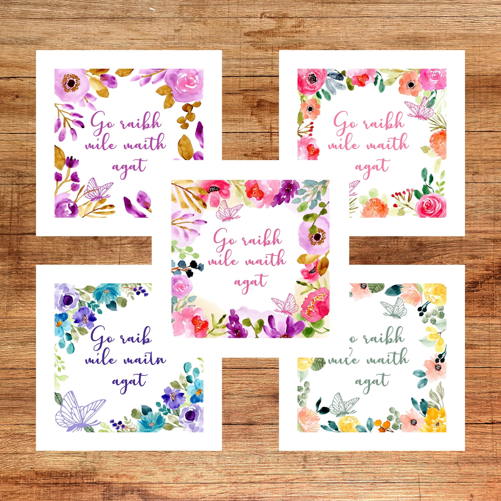 Floral Thank You Card in Irish Language, Go Raibh Maith Agat Card, Go ...