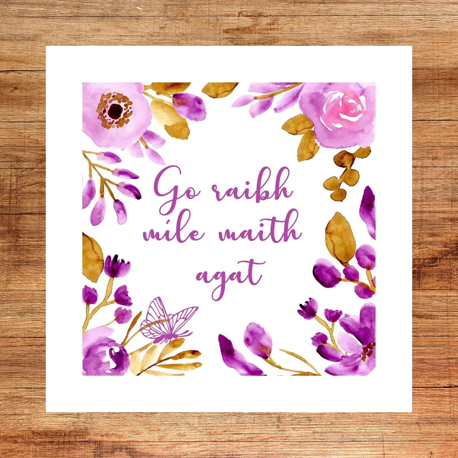 Floral Thank You Card in Irish Language, Go Raibh Maith Agat Card, Go ...