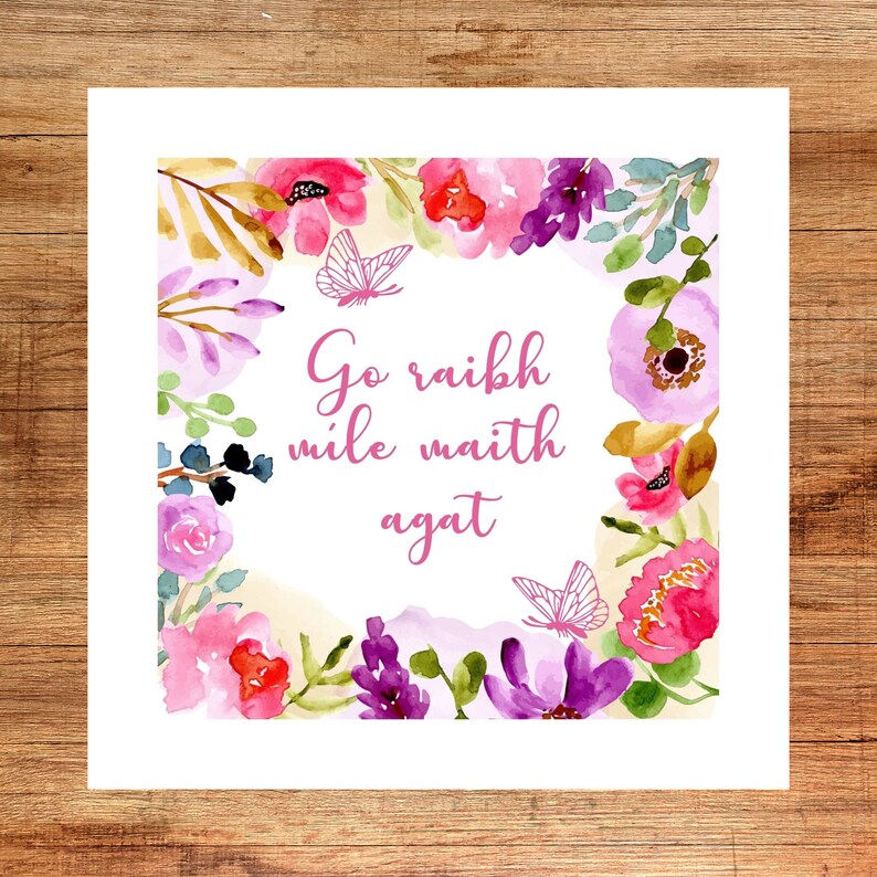 Floral Thank You Card in Irish Language Go Raibh Maith Agat - Etsy Ireland