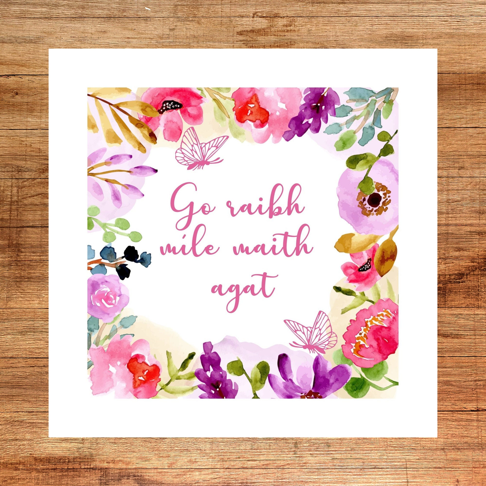 Floral Thank You Card in Irish Language, Go Raibh Maith Agat Card, Go ...