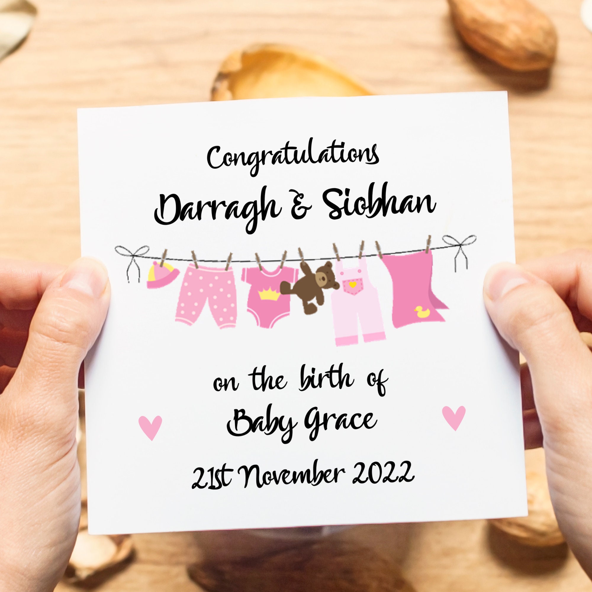 Cute Baby Girl Card Pink Washing Line Congratulations New - Etsy