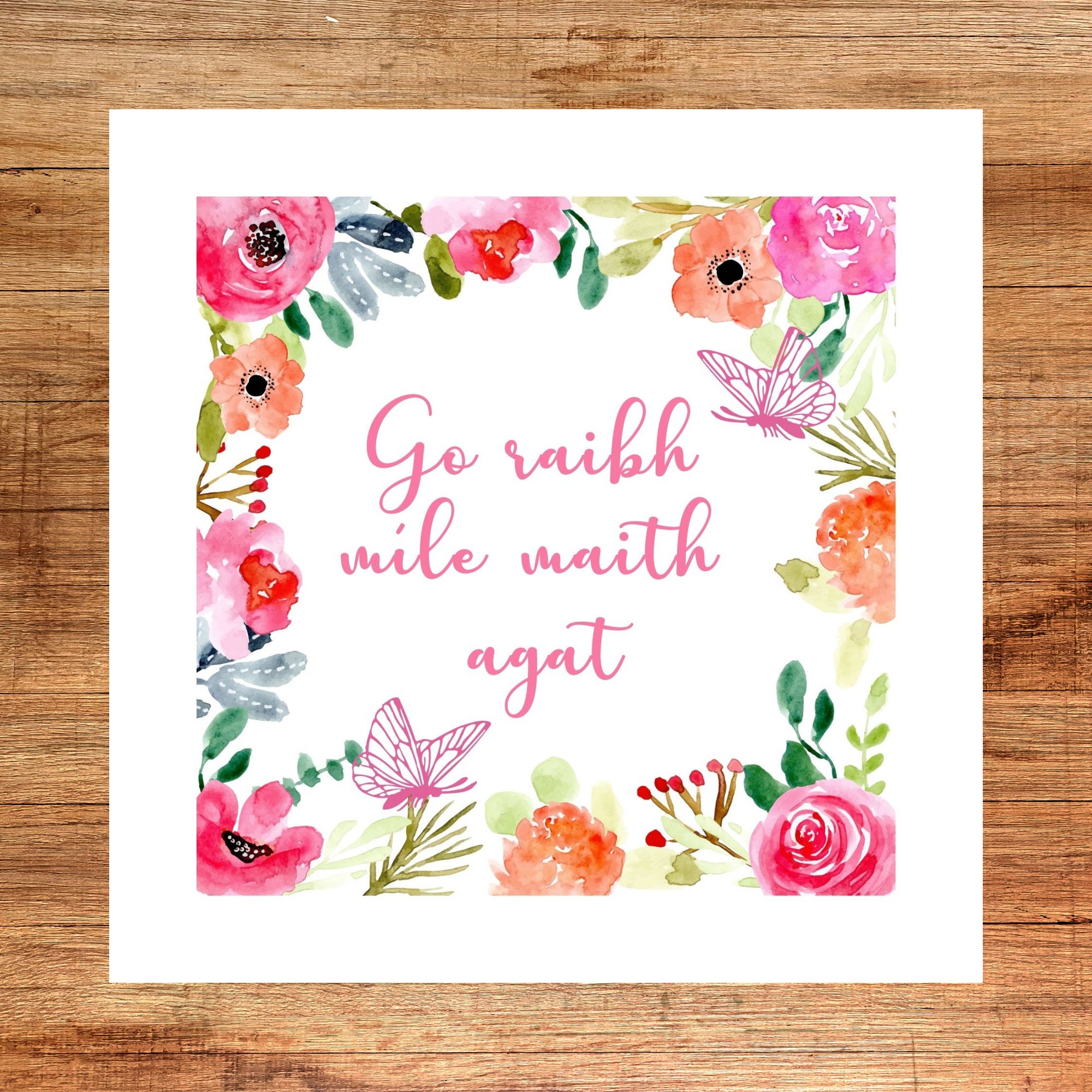 Floral Thank You Card in Irish Language, Go Raibh Maith Agat Card, Go ...