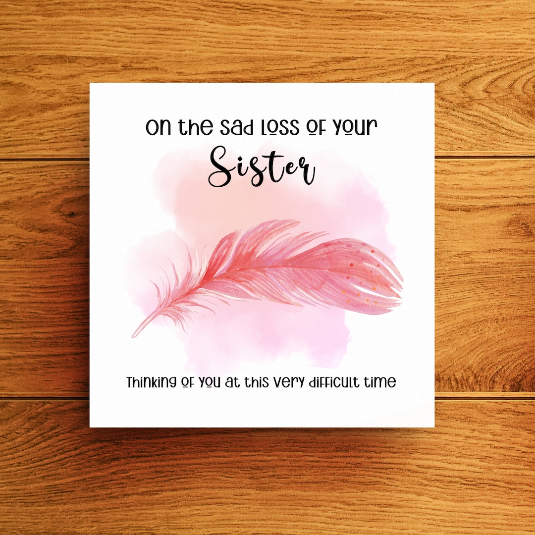 Sympathy Card Sister With Pink Feather, Sorry for Your Loss Sister Card, Bereavement of Sister ...