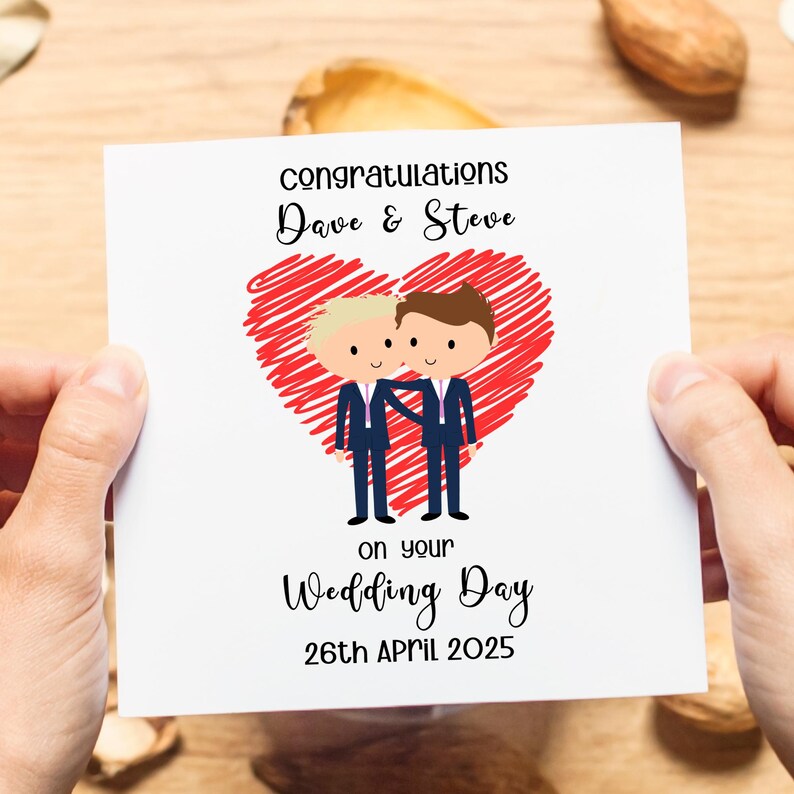 Male Gay Wedding Card – Mr & Mr Wedding Day Card – Two Grooms Same Sex ...
