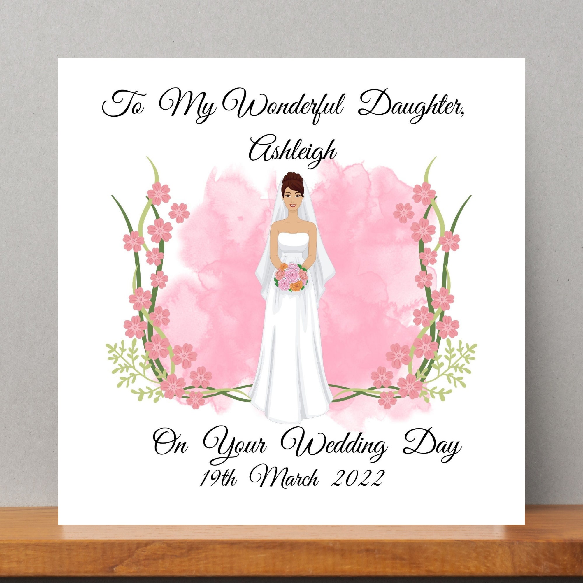 Personalized Card for Our Daughter Getting Married Pink Floral Bouquet ...