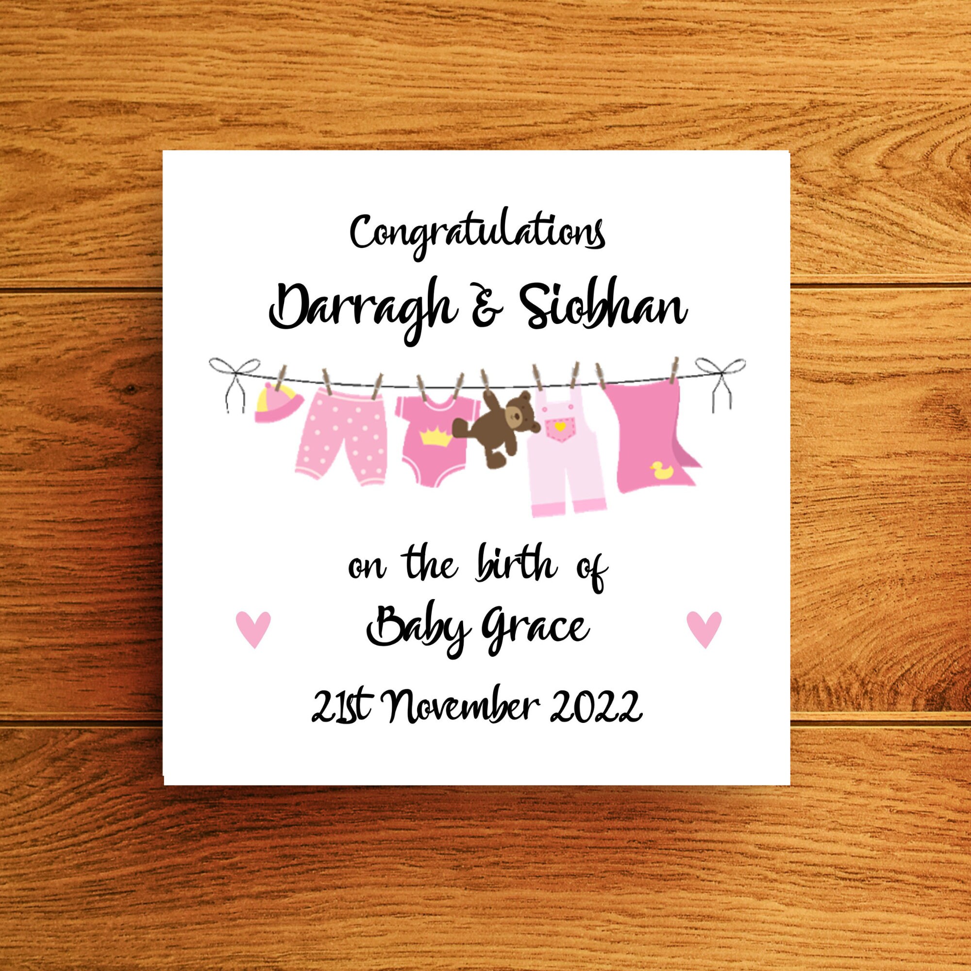 Cute Baby Girl Card Pink Washing Line, Congratulations New Parents ...