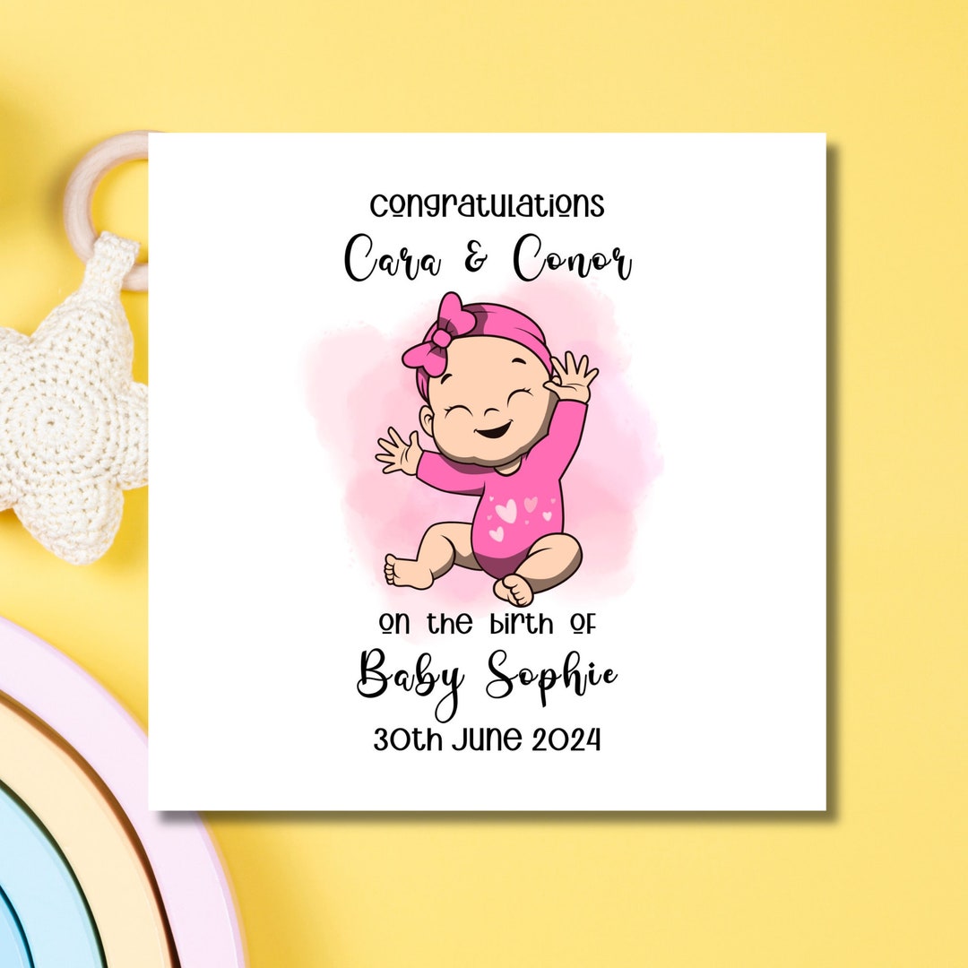 Adorable Baby Girl Card - Cute Baby Girl in Pink Outfit - New Parents ...