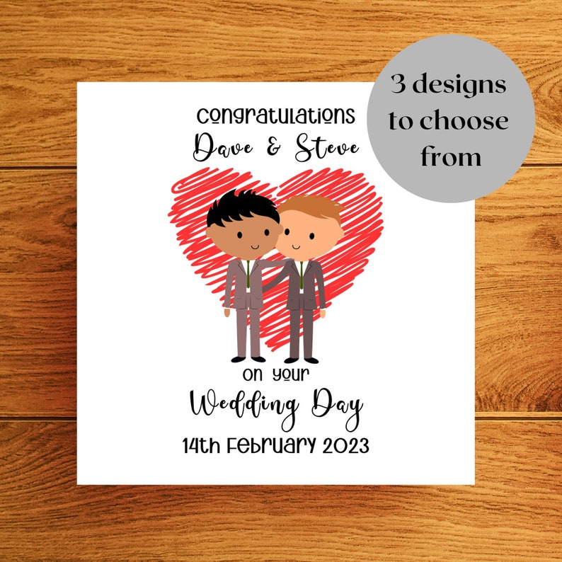 Male Gay Wedding Card – Mr & Mr Wedding Day Card – Two Grooms Same Sex ...