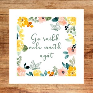 Floral Thank You Card in Irish Language, Go Raibh Maith Agat Card, Go ...