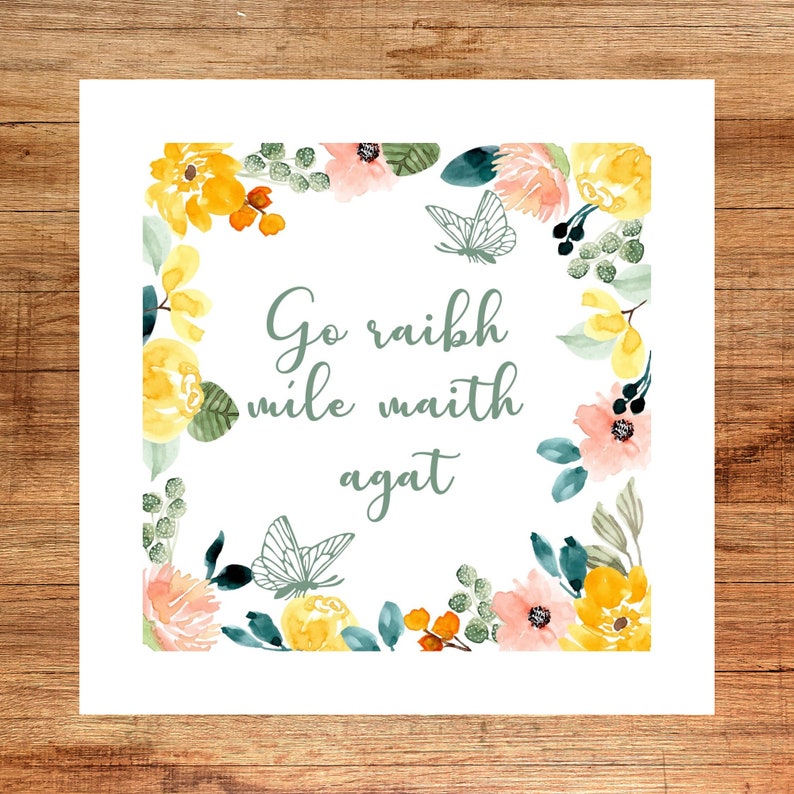 Floral Thank You Card in Irish Language, Go Raibh Maith Agat Card, Go ...