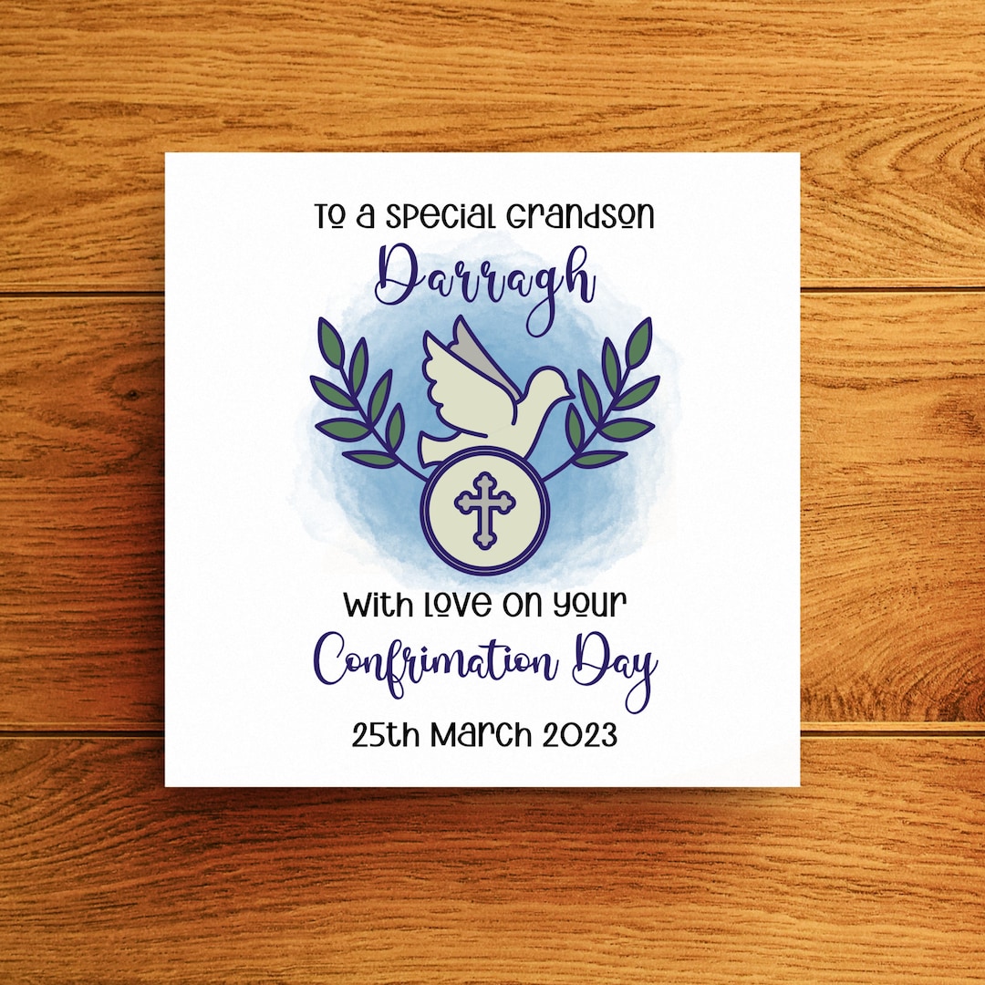 Confirmation Card for Son Personalised, Congrats Grandson, Godson or ...