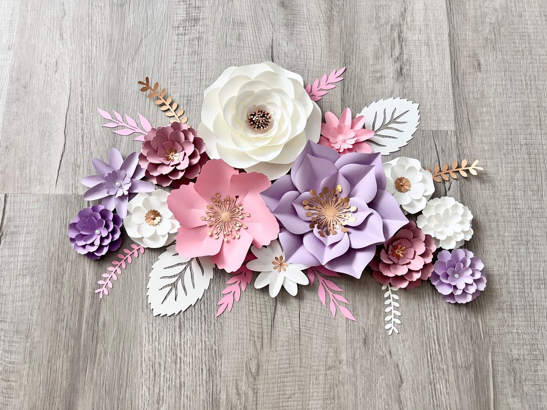 Wall Paper Flowers Set of 13 in Lavender Pink White Rose Gold - Etsy