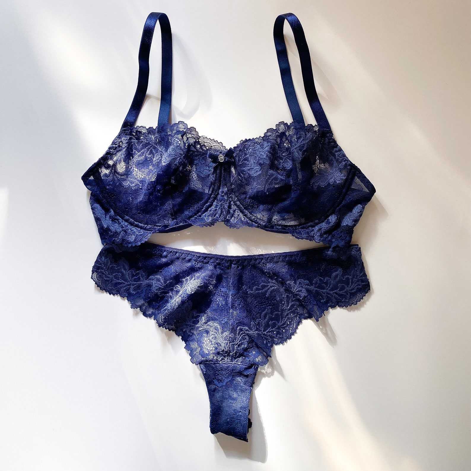 Lingerie Set for Wife Blue Lace Lingerie Gift for Wife Floral Lingerie ...