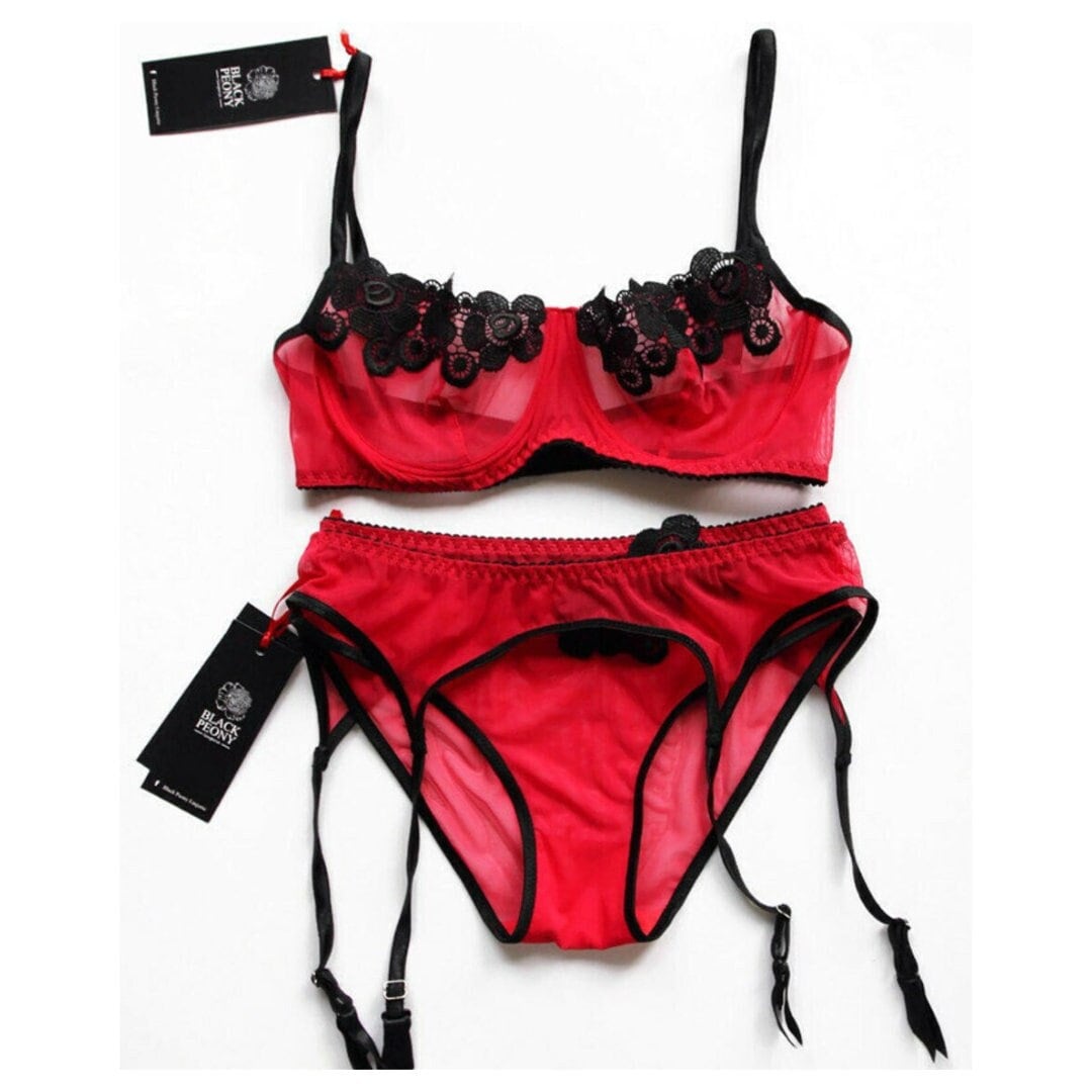Red Lingerie Set Seductive Lingerie Red Mesh Bra Gift for Woman ...