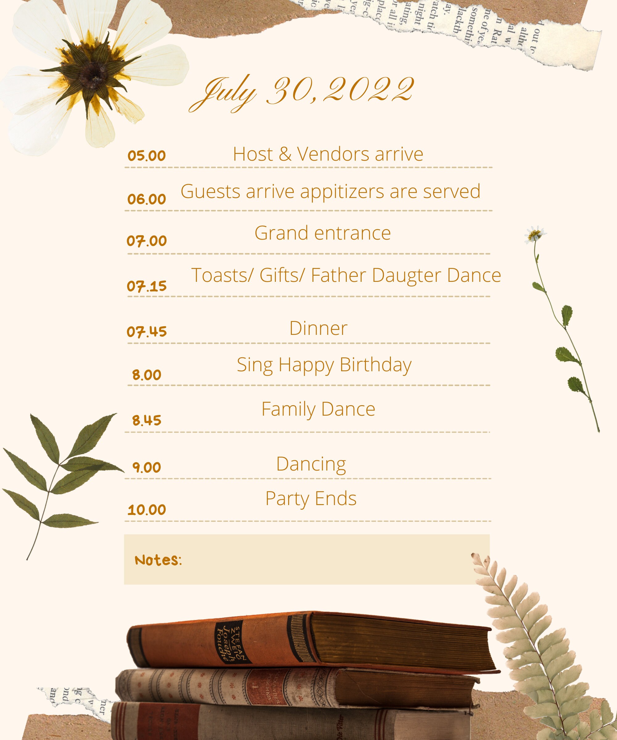 Vintage Party or Wedding Time Line Day of Schedule Order of Events - Etsy