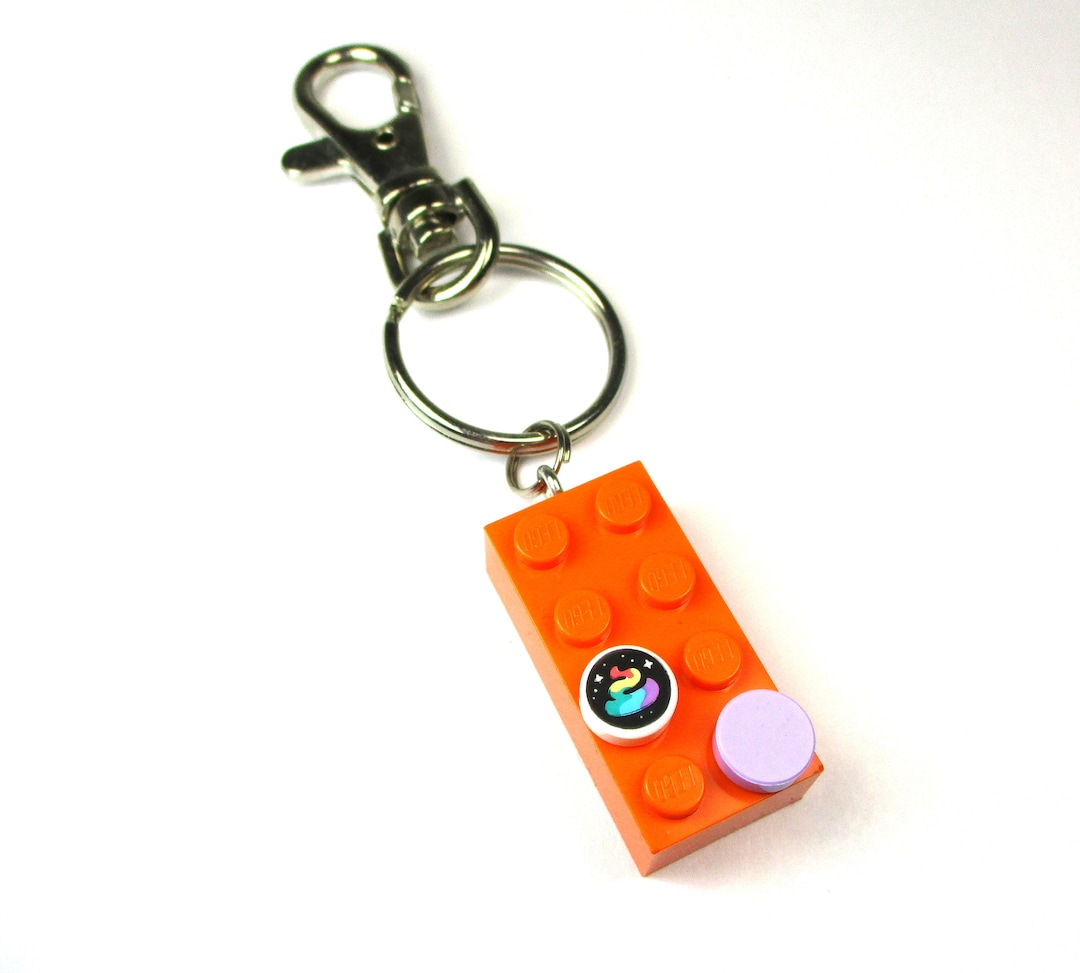 Lego Brand 2x4 Orange Brick Keychain W/ 2 Lego Dots Rainbow Poo ...