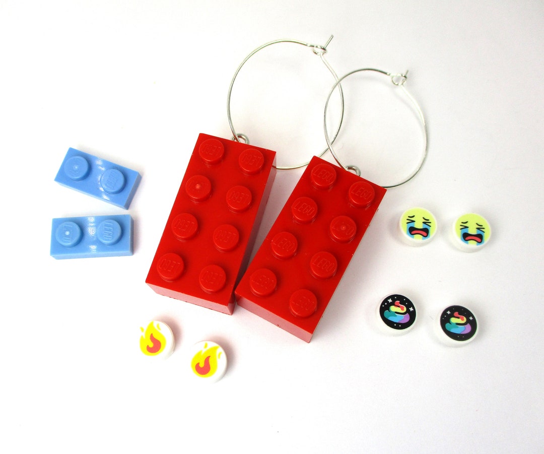 1 Set Red 2x4 Lego Brick Rainbow Poop Emoji Hoop Earrings, 2.25 Drop ...