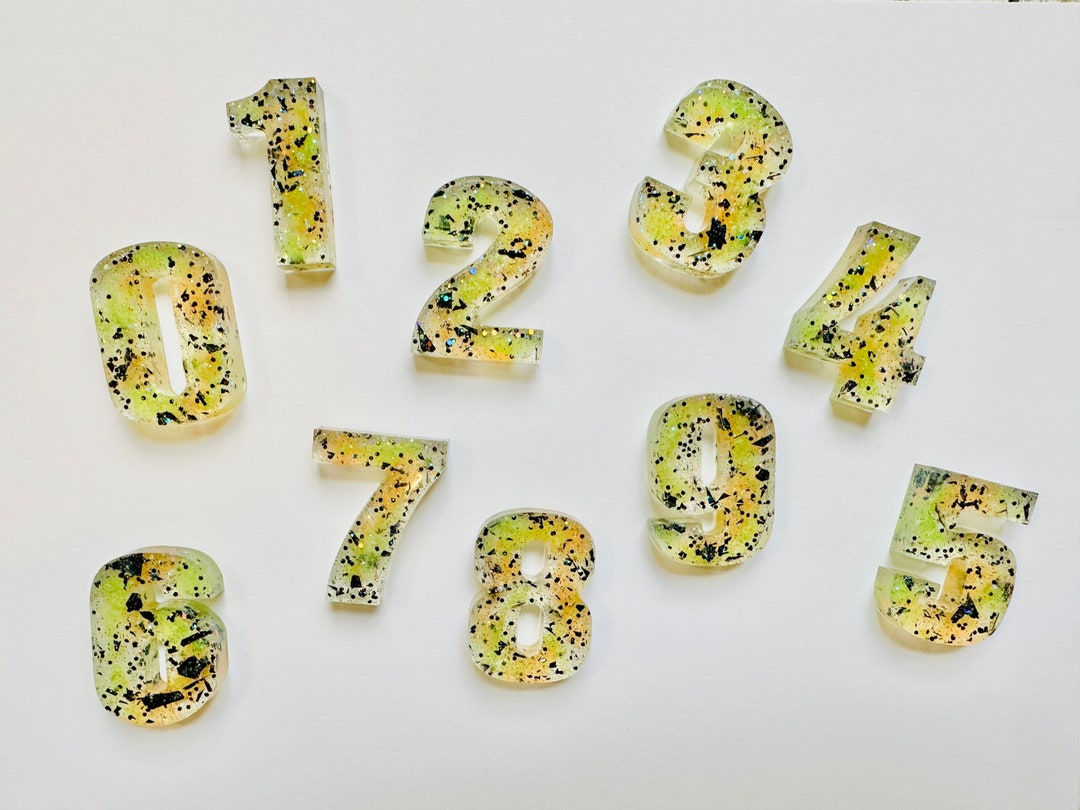 Green and Orange Glitter Resin Numbers - Etsy