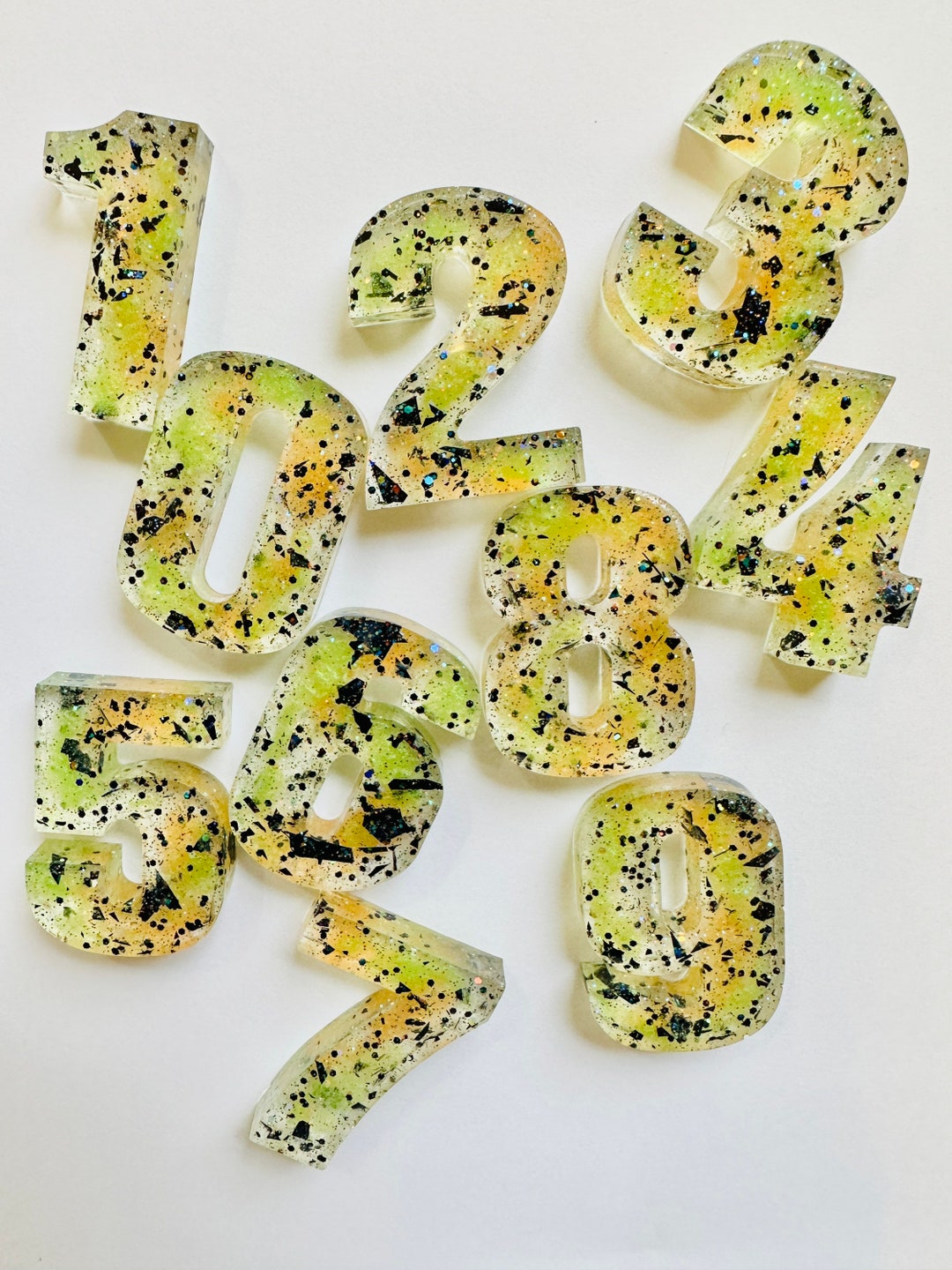 Resin Numbers, Green and Orange Glitter Resin Numbers - Etsy