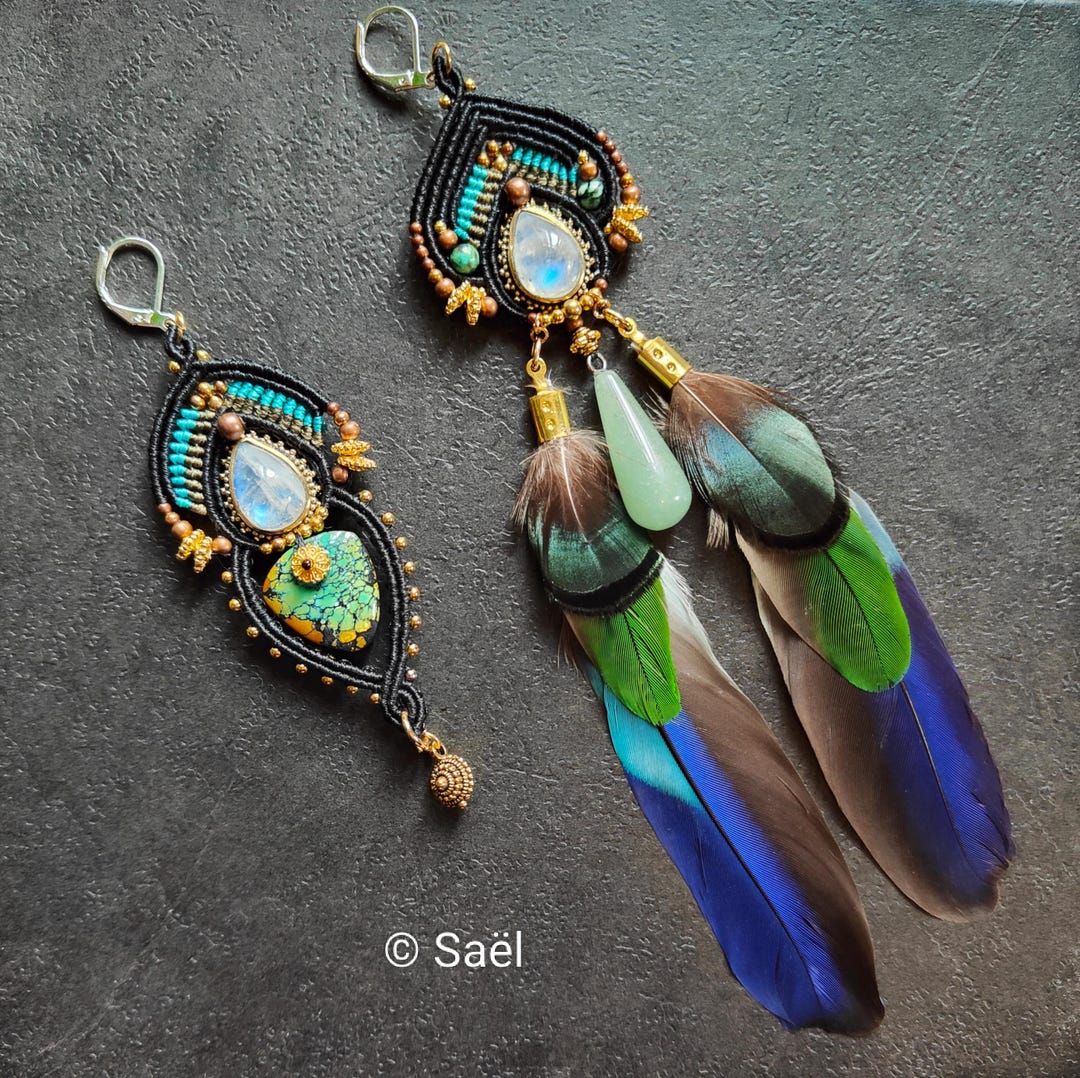 Asymmetrical Macrame and Moonstone Earring. - Etsy