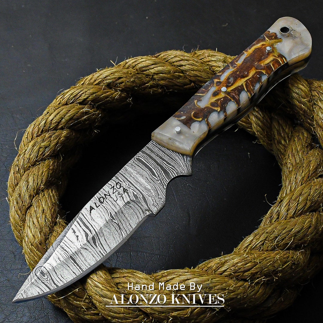 Alonzo Knives USA Custom Handmade Tactical Damascus Hunting Knife With ...