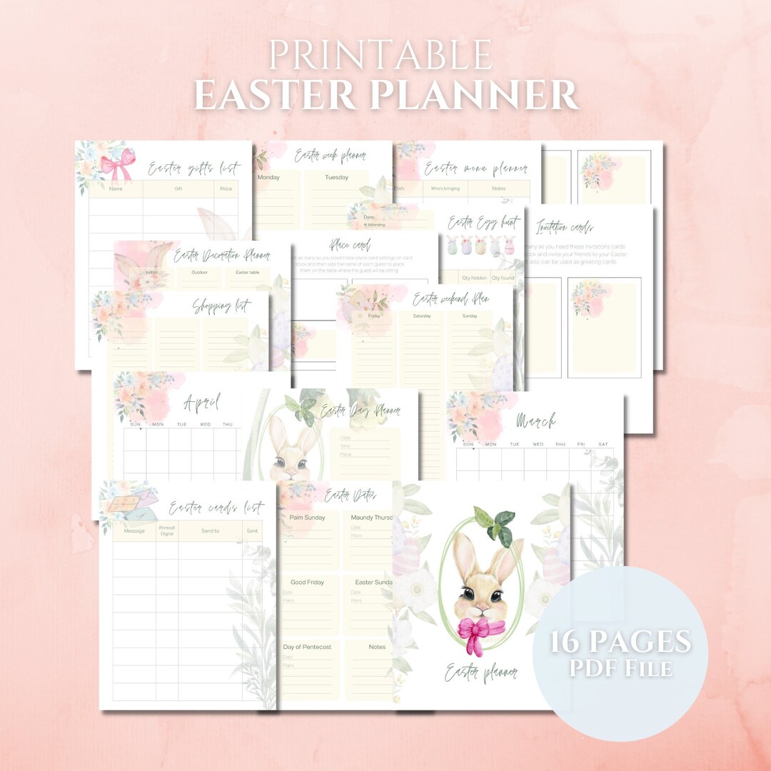 Easter Planner Printable, Bunny Journal and Party Organizer, Easter ...