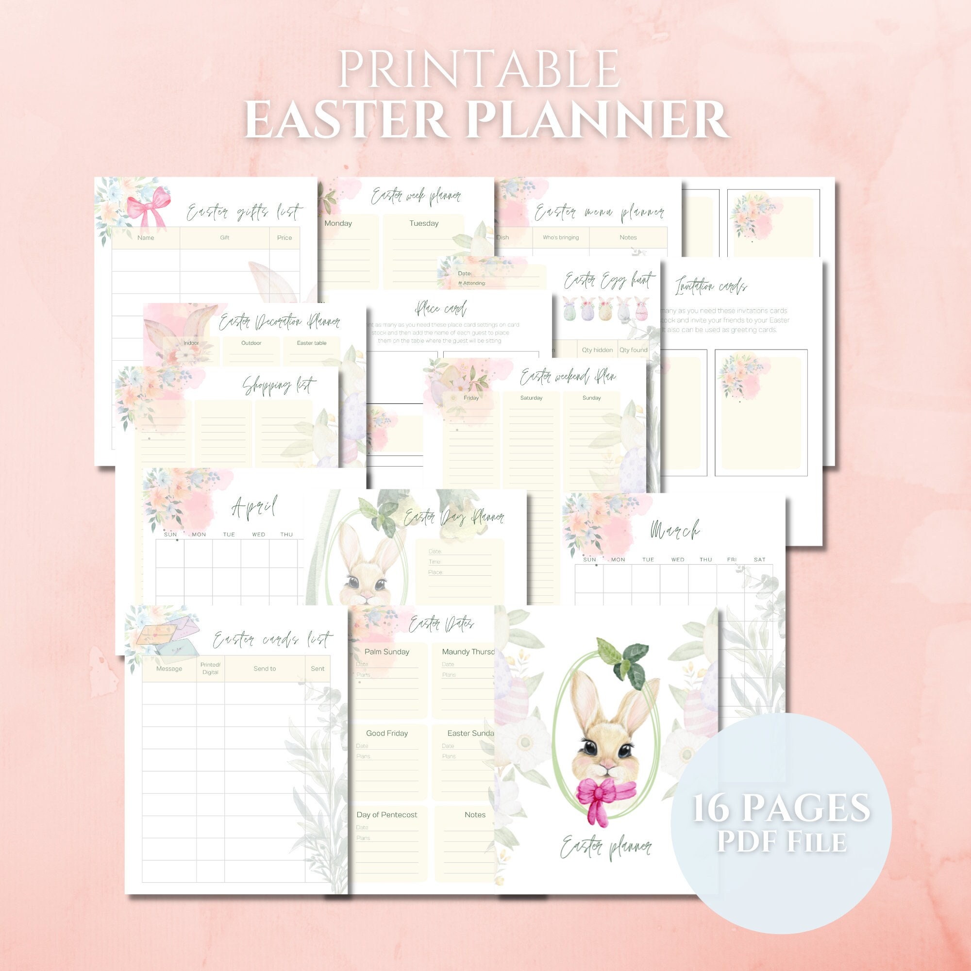 Easter Planner Printable, Bunny Journal and Party Organizer, Easter ...