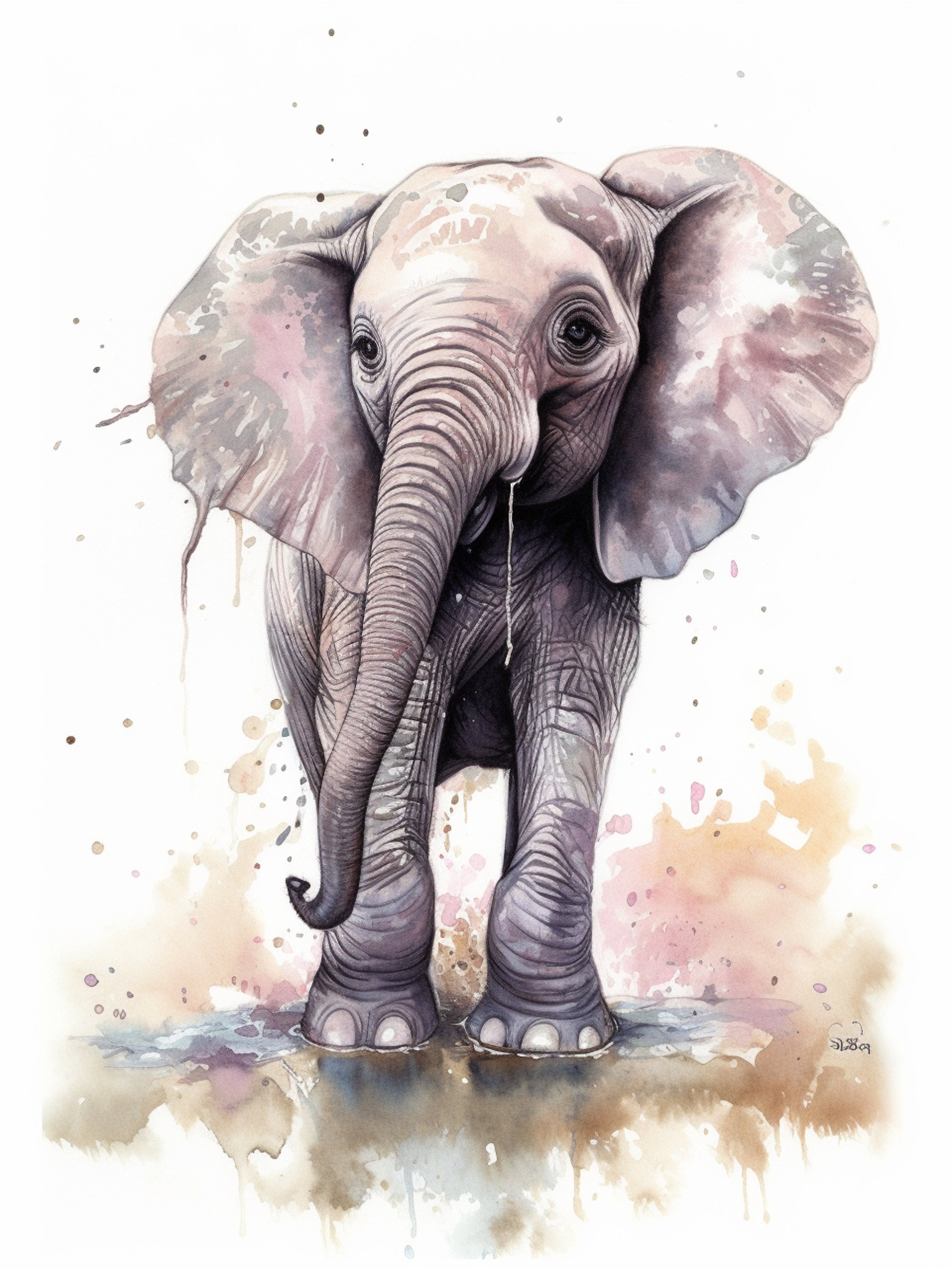 Baby Elephant Watercolor Art, Printable Wall Art, Minimalist Digital ...