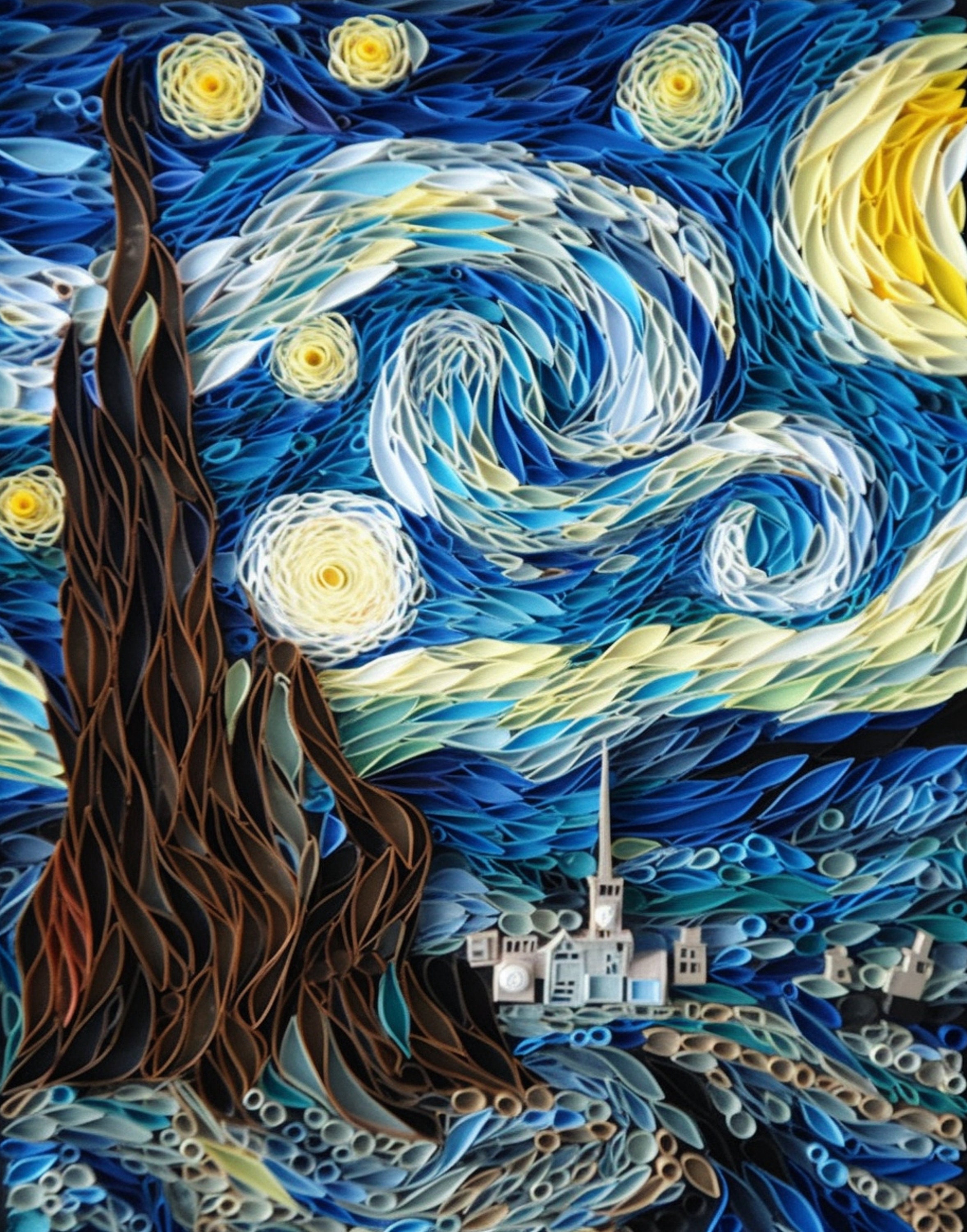 Van Gogh Starry Night Layered Paper Art, Printable Wall Art, Minimalist ...