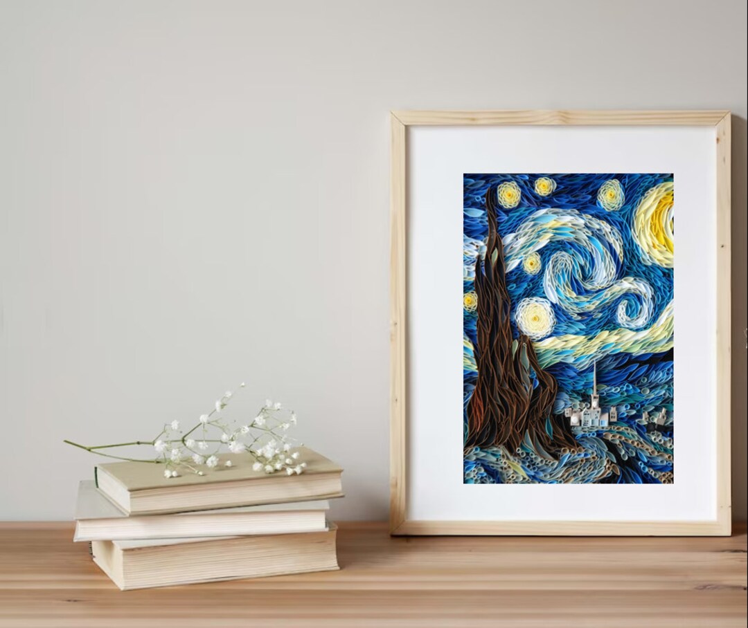 Van Gogh Starry Night Layered Paper Art, Printable Wall Art, Minimalist ...