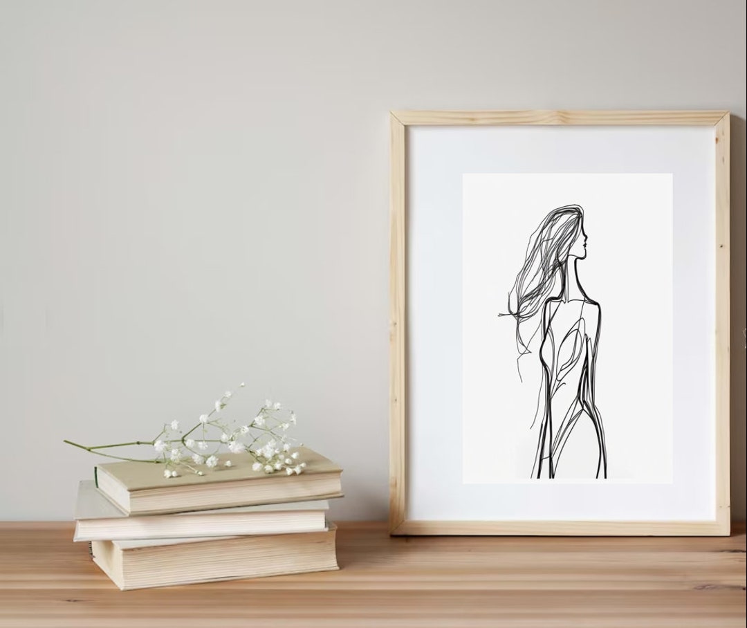WOMEN BODY LINE Art, Women Line Ink Art, Female Figure Art, Elegant ...