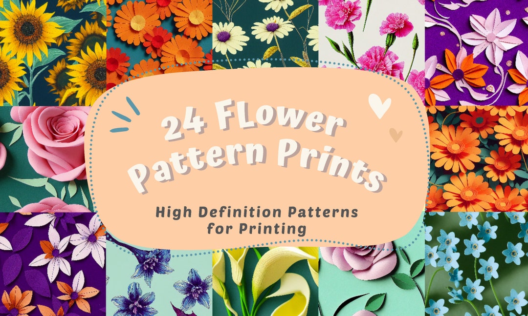 Flower Pattern Digital Download - Set of 24 - Printable Seamless ...