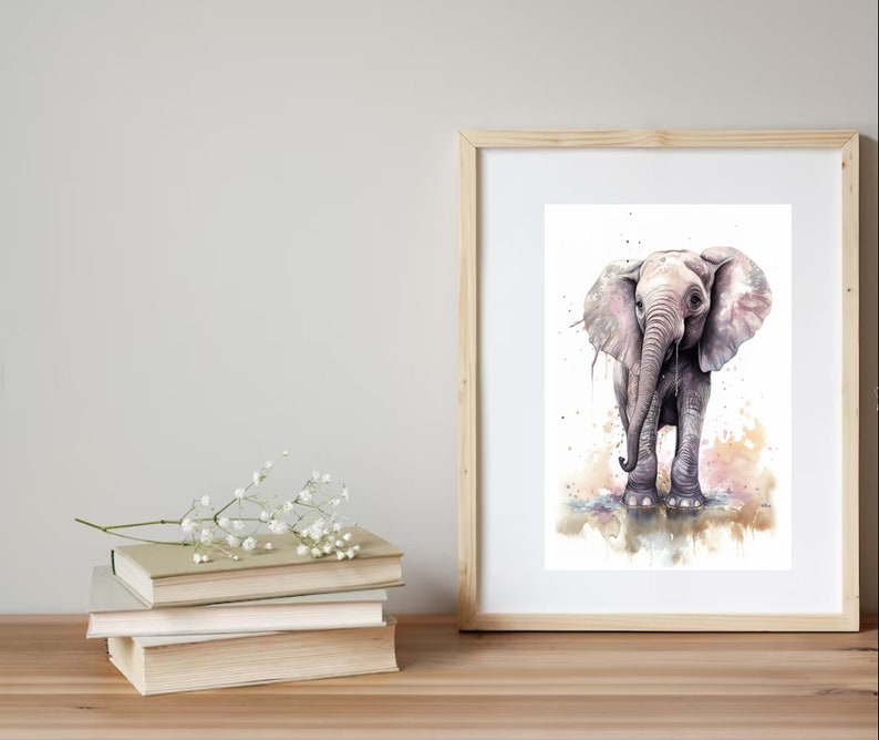 Baby Elephant Watercolor Art Printable Wall Art Minimalist - Etsy