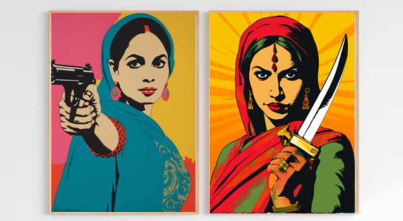 Indian Women Retro Pop Art Set of 6, Printable Wall Art, Minimalist ...