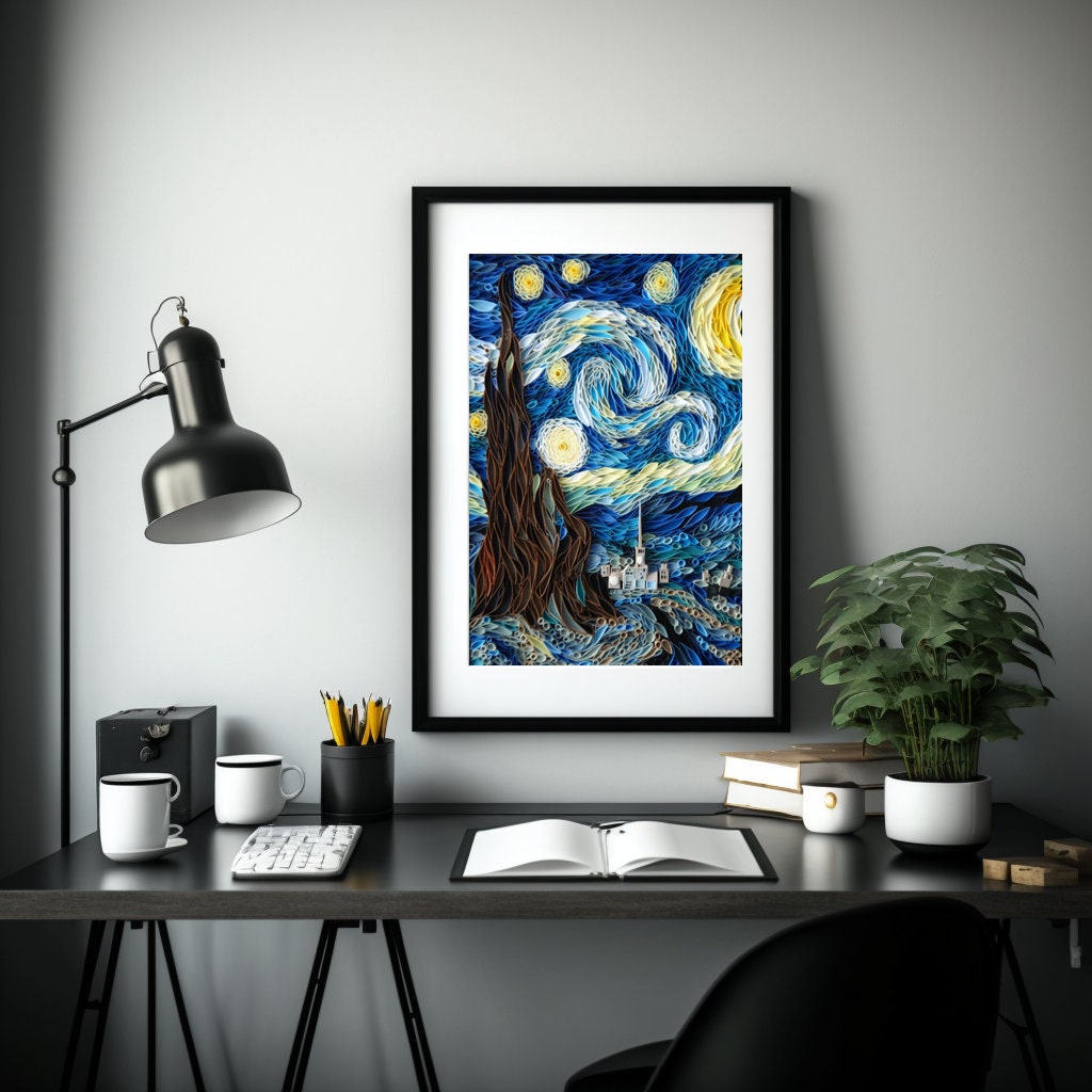 Van Gogh Starry Night Layered Paper Art, Printable Wall Art, Minimalist ...