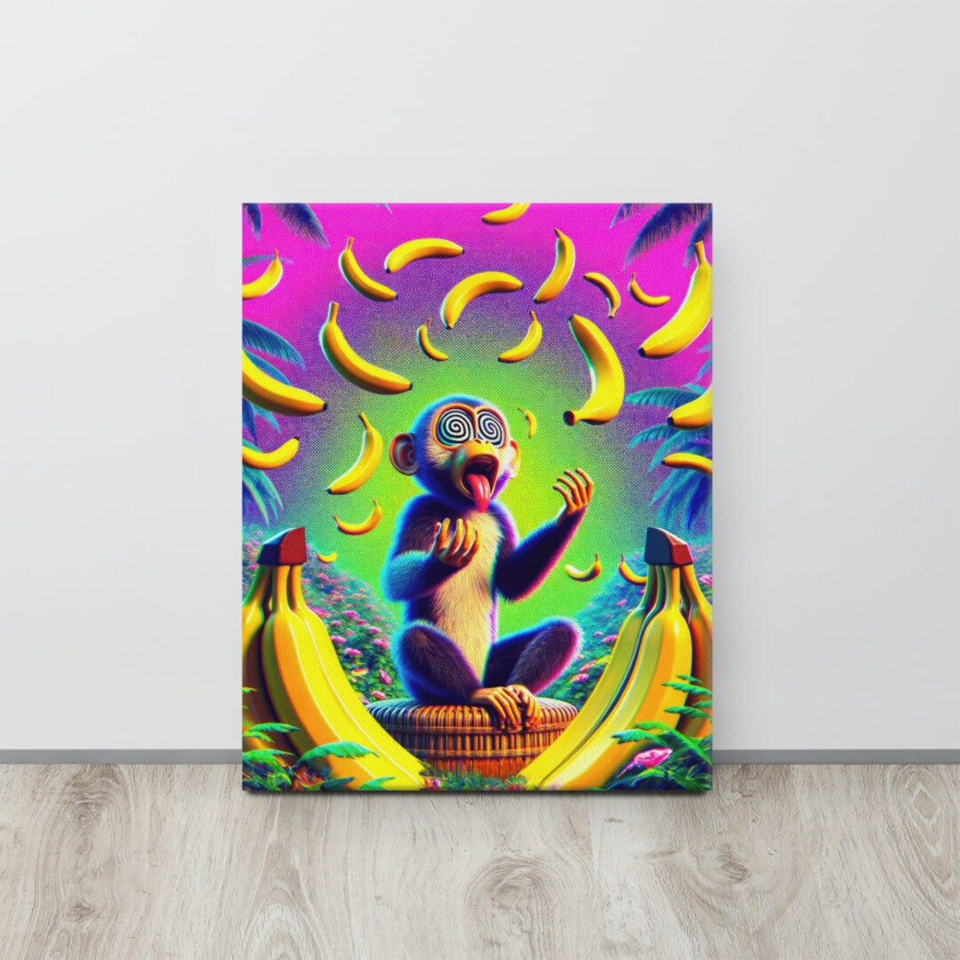 Monkey Banana Hypnosis Canvas Art Print Wall Decor Colorful - Etsy